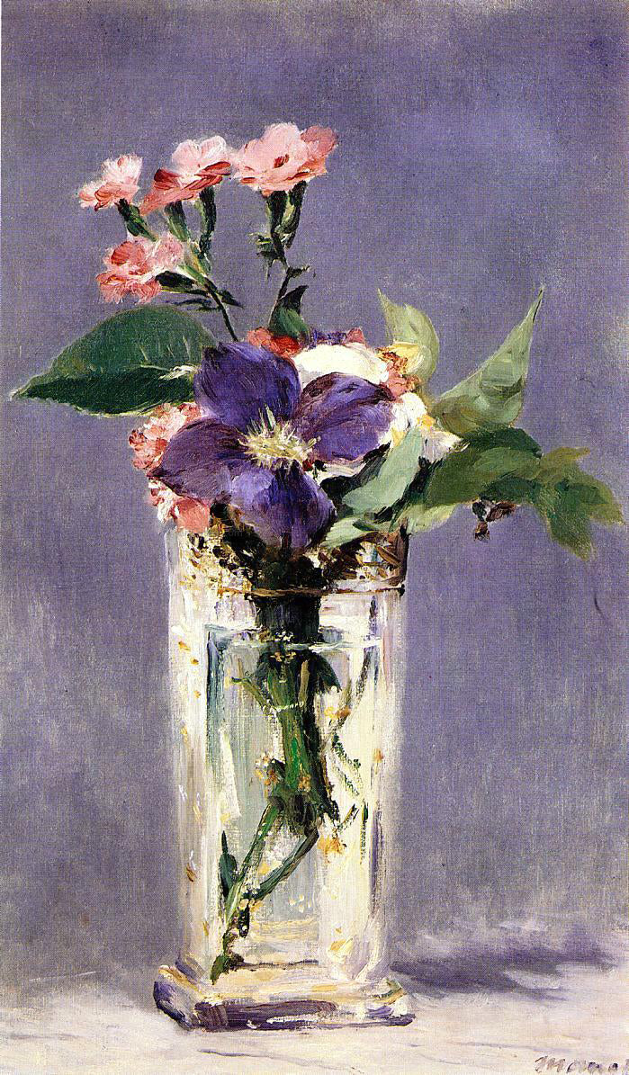 Edouard Manet Pinks and Clematis in a Crystal Vase Canvas Art Print ...